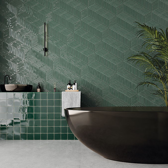 Argyle A Parallelogram Gloss Green Wall Tiles 150 X 259mm - Victorian ...